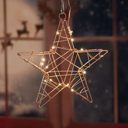 etc-shop Weihnachtsstern kupfer Weihnachtsdekoration Stern Drahtgeflecht Adventsstern Wohnzimmer, Metall, Batterien, 15x led, LxBxH 26x5x25 cm