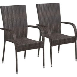 MAISONCHIC Stapelbare 2 Stk.Gartenstühle Relax-Sessel,Gartenmöbel Poly Rattan Braun -31629