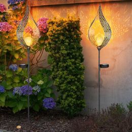 etc-shop Solarleuchte Steckleuchte Flamme Garten Stecklampe Solar Garten Deko für Außen mit Erdspieß und Lichteffekt, 1x led warmweiß, h 90 cm, 2er Set