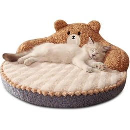Rundes Bett für Katzen und Welpen, warmes und bequemes Haustierbett, abnehmbares und waschbares Bett (braun)