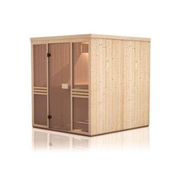 FinnTherm Innensauna Karina Innensauna 2 Sitzbänke aus Holz , Saunakabine mit 40 mm Wandstärke fsc zertifiziert, Infrarotsauna mit Montagematerial