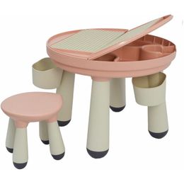 LittleTom 3-in-1 Kinder Spieltisch mit Platte für Bausteine - Kindertisch mit Stuhl - rosa