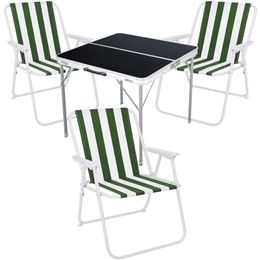 Mojawo 4-teiliges Campingmöbel Set schwarz 80x80x70cm grün-weiß-MMC330883B+3xMPO2600GW