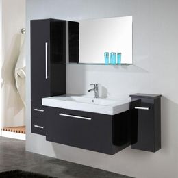 Simba Badezimmer-Set 100 cm Schwarz mit Säule und Waschbecken - London