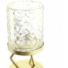 Riffelmacher&weinberger - Weihnachtliches Glas-Windlicht auf goldfarbenem Metallsockel ø 10 cm