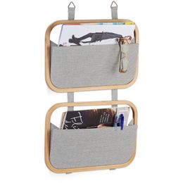 Hängeorganizer Bambus, Organizer mit 2 Aufbewahrungstaschen, für Tür & Wand, hbt: 60 x 40 x 1,5 cm, natur/grau - Relaxdays