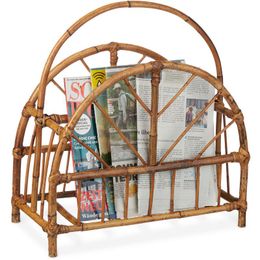 Zeitungsständer Rattan, runde Zeitungsablage, Zeitschriftenhalter, HxBxT: 47 x 43,5 x 20,5 cm, Holz, natur - Relaxdays