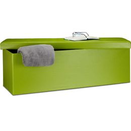 Faltbare Sitzbank HxBxT 38 x 114 x 38 cm, xl Kunstleder Sitztruhe, Aufbewahrungsbox mit viel Stauraum, grün - Relaxdays