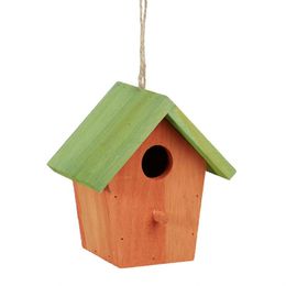 Relaxdays - Deko Vogelhaus bunt, aus Holz, Kleines Vogelhäuschen, Frühlingsdeko zum Aufhängen, hbt: ca. 16 x 15 x 11 cm, orange / grün
