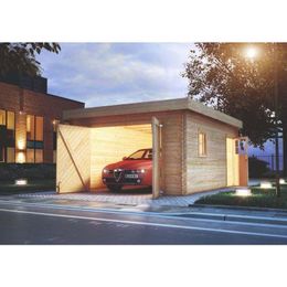 Blockbohlengarage 40 mm mit Flachdach Garage aus Holz in Naturbelassen Unterstellplatz Wandstärke: Fertiggarage - Naturbelassen - Karibu
