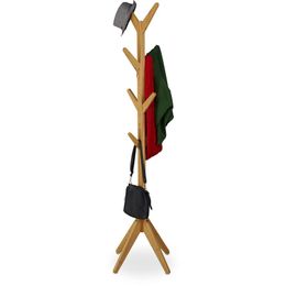 Relaxdays - Garderobenständer Bambus, Jackenständer mit 8 Haken, hbt 181,5 x 53 x 53 cm, Standgarderobe in Baumform, natur
