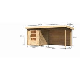 Karibu - Woodfeeling Gartenhaus Bastrup mit Anbaudach und Rückwand aus Holz in Naturbelassen Gartenhütte Wandstärke: 28 mm Inklusive: Schleppdach