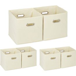 Relaxdays 6 x Aufbewahrungsbox, Regalkorb ohne Deckel, Faltkiste mit Griff, Regalbox faltbar, Stoffbox quadratisch, 30 cm, beige