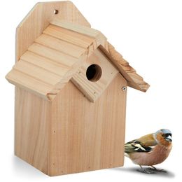 Relaxdays - Nistkasten für Vögel, 28 mm Einflugloch, Vogelhaus zum Aufhängen, unbehandeltes Holz, hbt: 25x19x16 cm, natur
