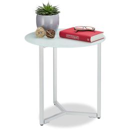 Runder Beistelltisch aus Glas und Metall, dekorativer Loungetisch, HxBxT: 51 x 50 x 50 cm, in trendigem Weiß - Relaxdays