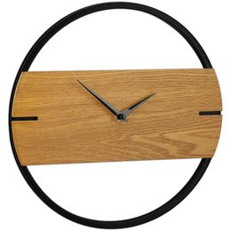 Wanduhr Holzoptik, modern, analog, Uhr für Küche, Wohnzimmer, Flur & Büro, Zimmeruhr, ø 30 cm, braun/schwarz - Relaxdays