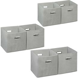 Relaxdays - 6 x Aufbewahrungsbox, Regalkorb ohne Deckel, Faltkiste mit Griff, Regalbox faltbar, Stoffbox quadratisch, 30 cm, grau