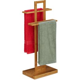 Handtuchhalter stehend, Badetuchhalter Bambus, 2-armig, Bad Handtuchständer, HxBxT: 88 x 35,5 x 23,5 cm, natur - Relaxdays