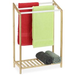 Handtuchhalter stehend, Bambus, 3 Stangen & Ablage, hbt: 78 x 53 x 24 cm, Handtuchständer Bad, natur/weiß - Relaxdays