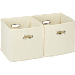 Relaxdays 2 x Aufbewahrungsbox, Regalkorb ohne Deckel, Faltkiste mit Griff, Regalbox faltbar, Stoffbox quadratisch, 30 cm, beige