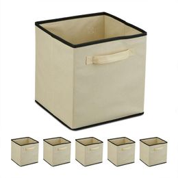 Aufbewahrungsbox, Ordnungsbox aus Stoff, 6er-Set, HxBxT: 29 x 27,5 x 27 cm, faltbarer Regalkorb, beige/schwarz - Relaxdays