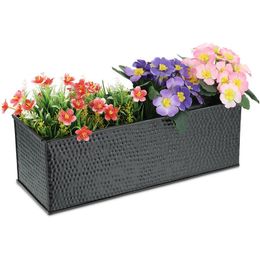 Blumenkasten für innen, Blumentöpfe & Kräuter, rechteckig, Metall, hbt: 14x40x15 cm, Deko Blumenkiste, schwarz - Relaxdays