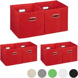 Relaxdays 6 x Aufbewahrungsbox, Regalkorb ohne Deckel, Faltkiste mit Griff, Regalbox faltbar, Stoffbox quadratisch, 30 cm, rot