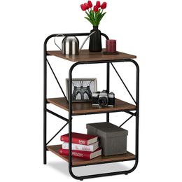 Standregal mit 3 Ebenen, Holzoptik, stabiles Metallgestell, Wohnzimmer, hbt 86,5 x 47,5 x 45 cm, schwarz/braun - Relaxdays