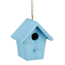 Relaxdays - Deko Vogelhaus bunt, aus Holz, Kleines Vogelhäuschen, Frühlingsdeko zum Aufhängen, hbt: ca. 16 x 15 x 11 cm, blau