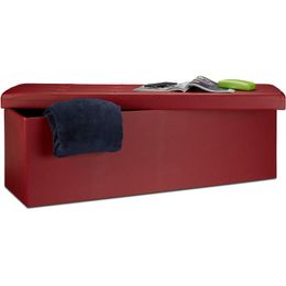 Faltbare Sitzbank HxBxT 38 x 114 x 38 cm, xl Kunstleder Sitztruhe, Aufbewahrungsbox mit Stauraum, dunkelrot - Relaxdays