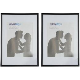 Bilderrahmen 2er Set, 20x30 cm, Passepartout 15x20 cm, Glasscheibe, Fotorahmen zum Stellen & Hängen, schwarz - Relaxdays