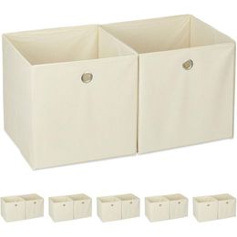 Relaxdays 12 x Aufbewahrungsbox Stoff, quadratisch, Aufbewahrung für Regal, Stoffbox in Würfelform, HxBxT: 30 x 30 x 30 cm, beige
