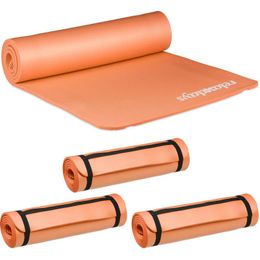Relaxdays 4 x Yogamatte, 1 cm dick, für Pilates, Fitness, gelenkschonend, mit Tragegurt, Gymnastikmatte 60 x 180 cm, orange