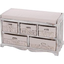 HHG Kommode und Sitzbank mit 5 Schubladen, 45x77x36cm, Shabby-Look, Shabby Vintage weiß - white