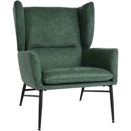 Lounge-Sessel HHG 256, Ohrensessel Cocktailsessel Sessel Polstersessel, Stoff/Textil Metall grün - green