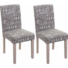 HHG - neuwertig] 2er-Set Esszimmerstuhl Littau, Stuhl Küchenstuhl Textil mit Schriftzug, grau, Beine Struktur - Eiche - grey