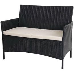 HHG - neuwertig] Poly-Rattan Gartenbank Hamar, Sitzbank Bank anthrazit, Kissen creme - black