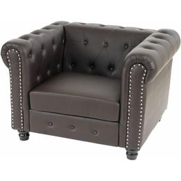 HHG Neuwertig] Luxus Sessel Loungesessel Relaxsessel Chesterfield Edingburgh Kunstleder runde Füße, braun - brown