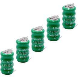 vhbw 5x NiMH Ersatz Knopfzellen-Akku Typ V80H 3-Pins 80mAh 4,8V kompatibel mit Modellbau-Akkus, Solar-Leuchten uvm.