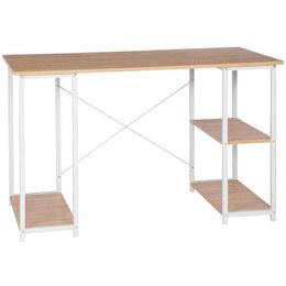 Schreibtisch aus Holz und Stahl, mit Ablage 120x60x75 cm weiß-eiche hell - weiß-eiche hell - WOLTU