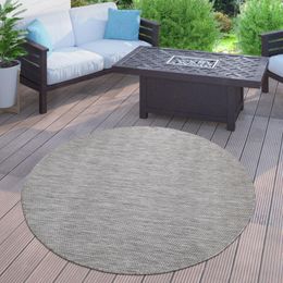 Paco Home - In-& Outdoor Teppich Balkon Terrasse Küchenteppich Einfarbig Meliertes Muster Grau, 160 cm Rund