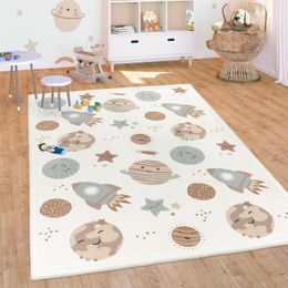 Teppich Kinderzimmer Spielmatte Waschbar Rutschfest Regenbogen Planet Tiere Soft 140x200 cm, Bunt 3 - Paco Home