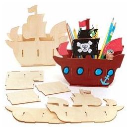 3 x Stiftehalter "Piratenschiff" aus Holz, Basteln für Kinder