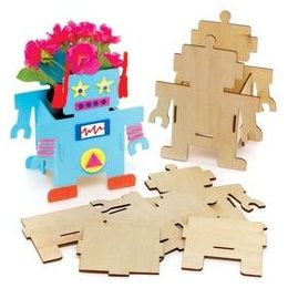 Roboter Blumentopf-Bastelsets (3 Stück) Basteln mit Holz