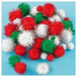 Glitzernde Pompons in Weihnachtsfarben (100 Stück) Bastelbedarf zu Weihnachten