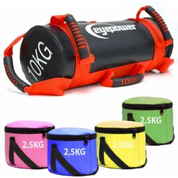 Eyepower - 10kg Power Bag mit 4 Kettlebell Gewichten - 17x45 Home Training Sandbag 6 Griffe - rot