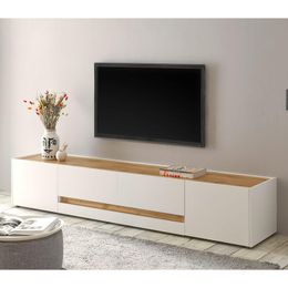 Lomadox Wohnzimmer tv Schrank CRISP-61 in weiß mit Absetzungen in Wotan Eiche Nb., b/h/t: ca. 220/40/45 cm - braun
