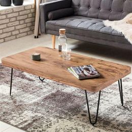 Lomadox - Couchtisch Massiv-Holz Akazie 115 cm breit Wohnzimmer-Tisch Design Metallbeine Landhaus-Stil Beistelltisch b/h/t ca. 115/40/60cm