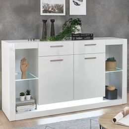 Lomadox Sideboard in Hochglanz weiß MAILAND-61 inkl. LED-Beleuchtung B/H/T: 150/83/43cm - weiß