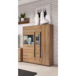 Lomadox Highboard Eiche Grandson Nb. TURDA-83 mit led Beleuchtung und Absetzungen in schwarz, b/h/t: ca. 90/136/39 cm - braun